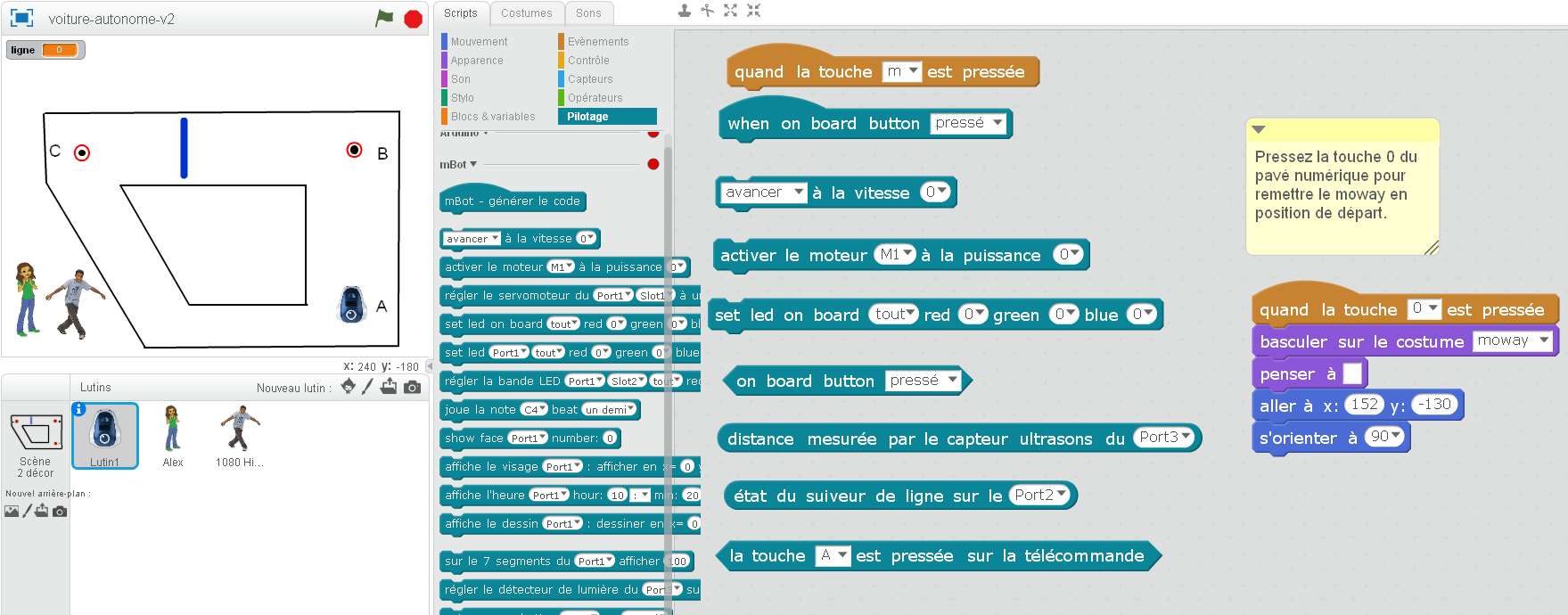 Commandes du Mbot dans Mblock (Scratch 2)